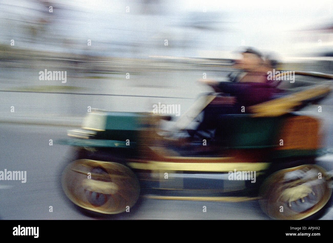 Driving old car, Barcelona Stock Photo - Alamy