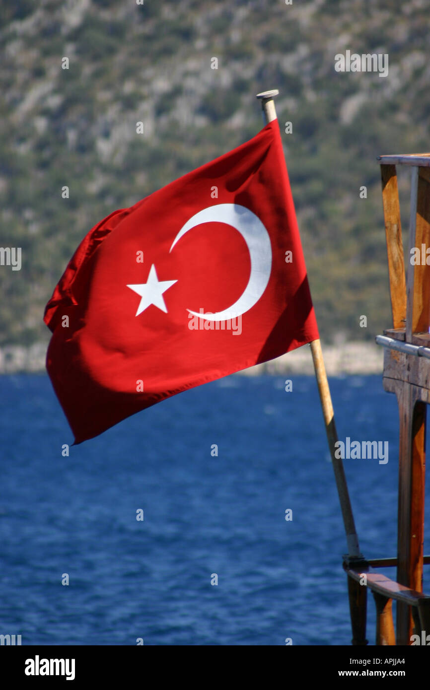 Turkish flag in Gulet boat at Kekova region.Turkey Stock Photo - Alamy