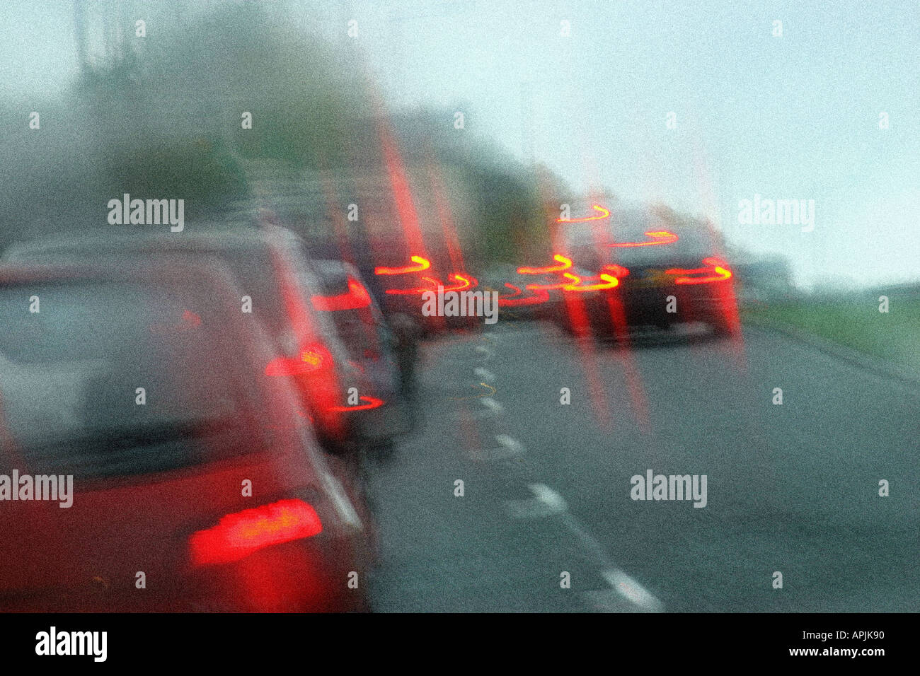 grainy blurred image of traffic jam on dual carriageway Stock Photo - Alamy