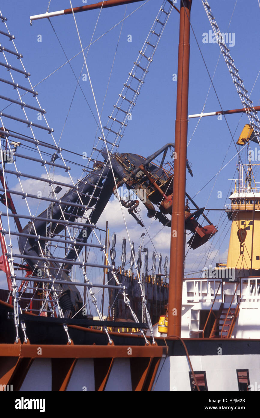 Ship's deck. Loading for commercial transport in a Tampa,Florida port ...