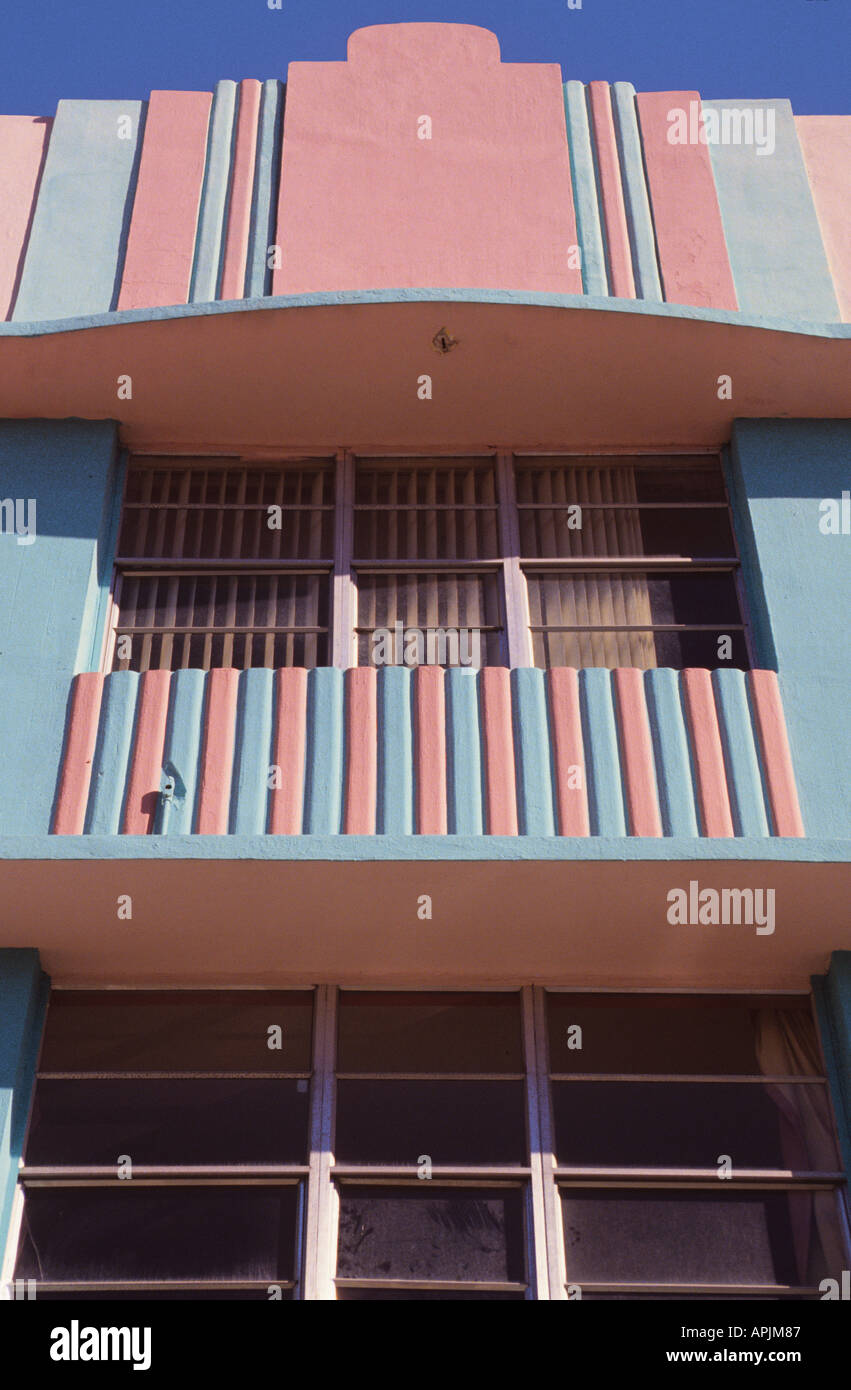 Art Deco Florida, detail close up. Painted design on restored building ...