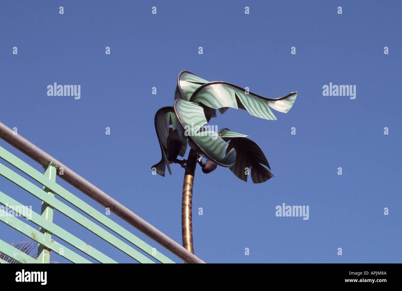 Art Deco Florida. Miami Beach terrace art installation close up metal ...