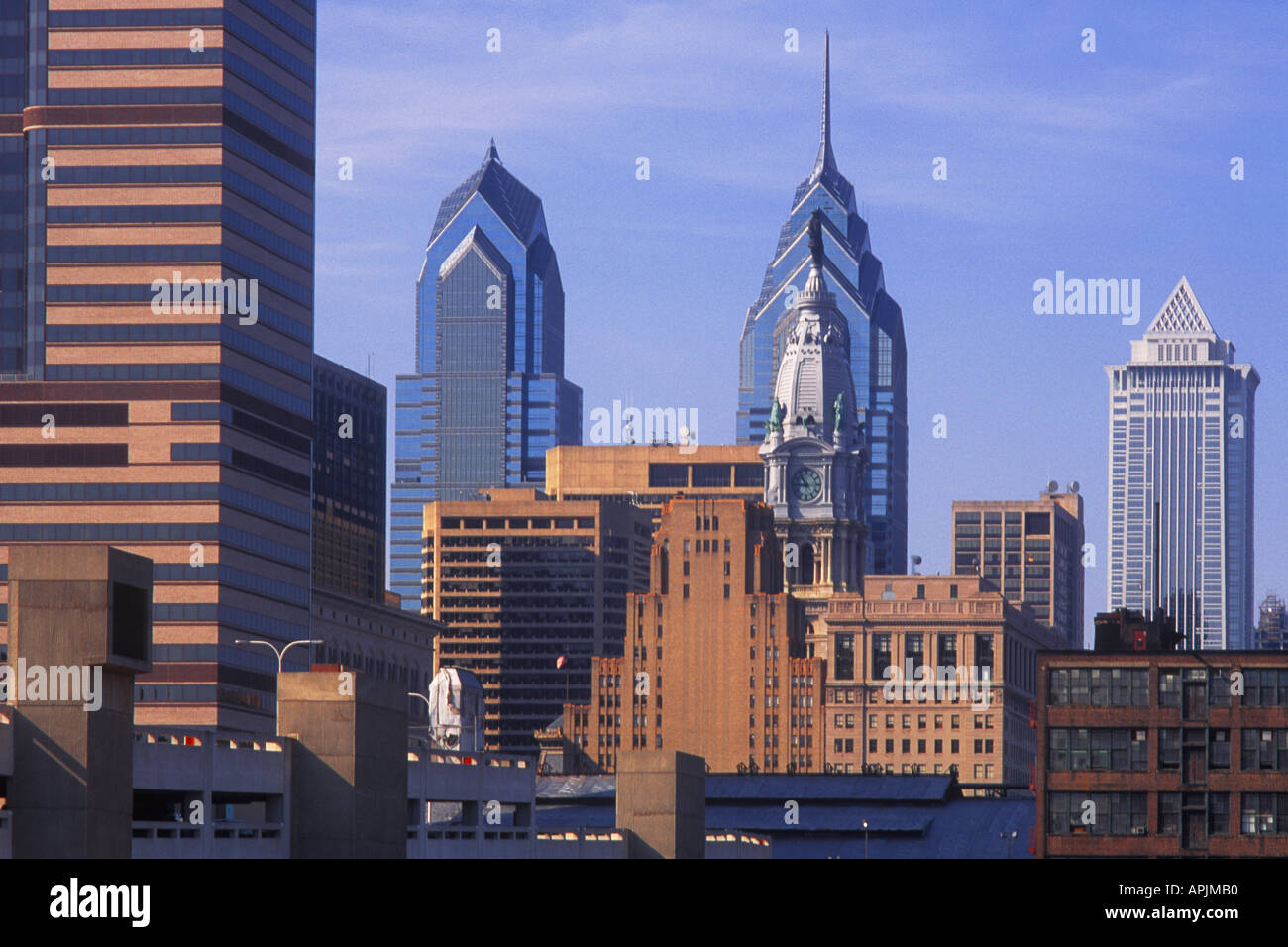 Philadelphia skyscrapers downtown skyline. One Liberty Place and Two ...