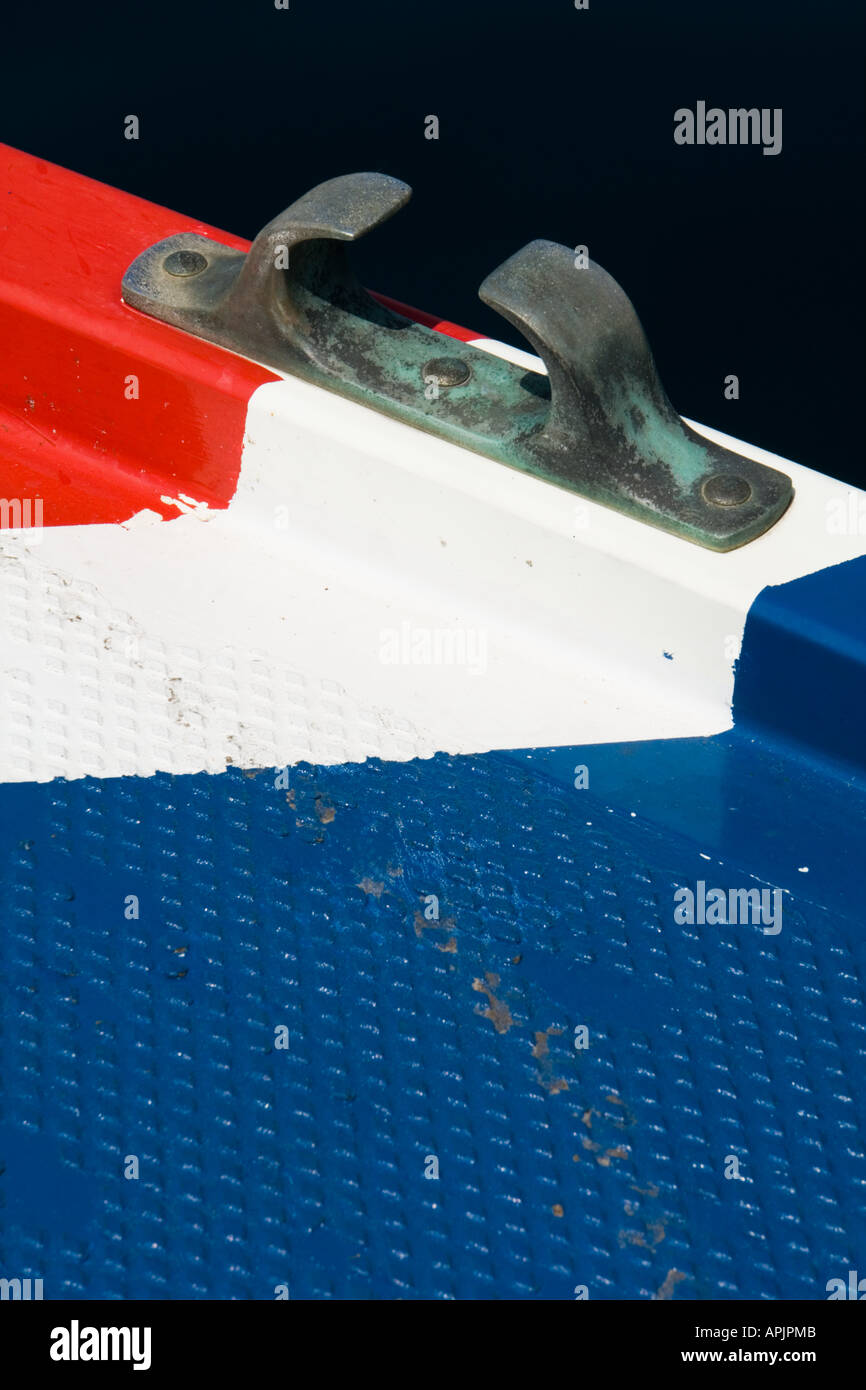 Colorful red white blue stripes on boat bow deck Stock Photo - Alamy