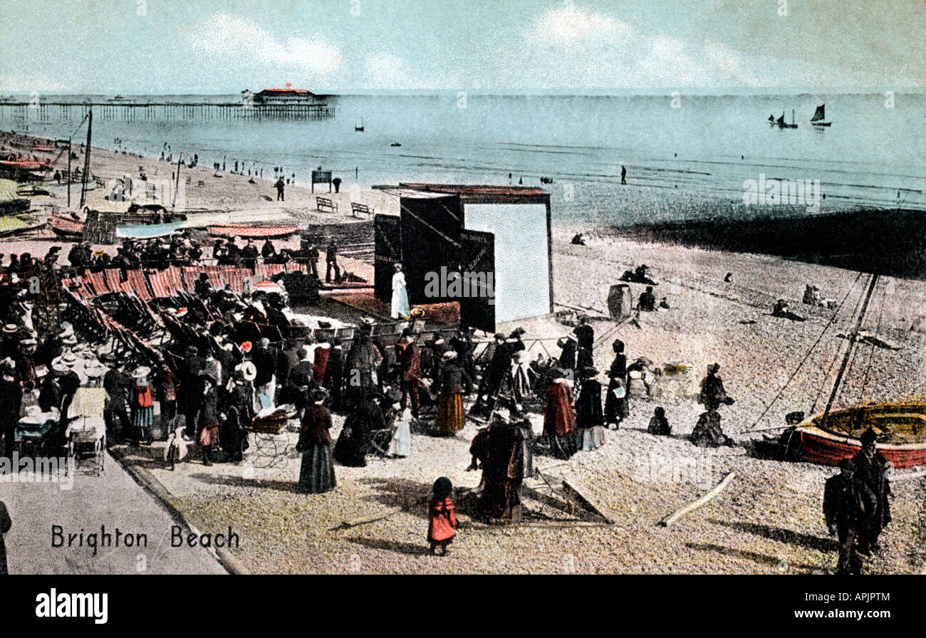 Old British postcard of Brighton Beach in approx. 1900 Stock Photo - Alamy