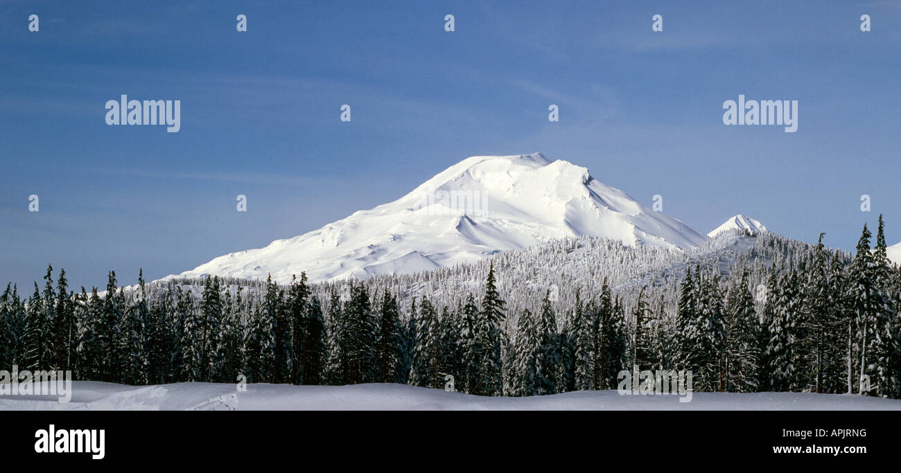 A view of snow capped South Sisters Peak an extinct volcano in the ...
