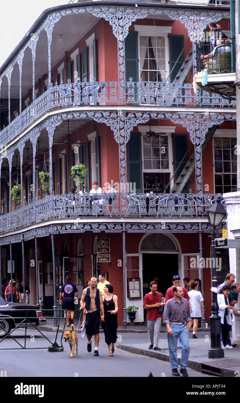 New Orleans Bourbon Street balcony House People Stock Photo - Alamy