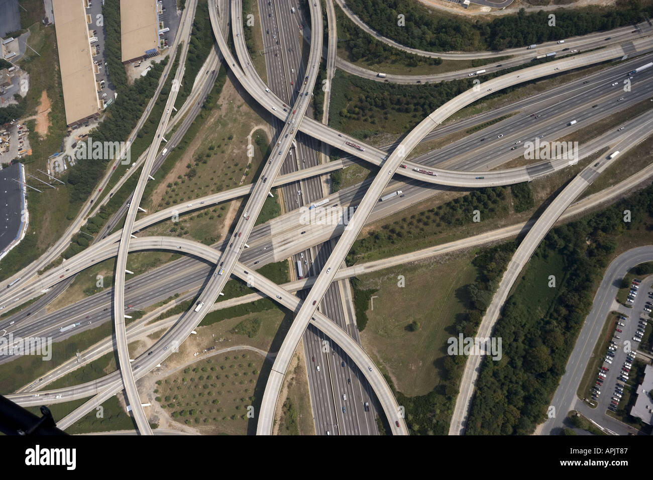 Aerial view of Interstate Cloverleaf Highway Intersection in Atlanta ...