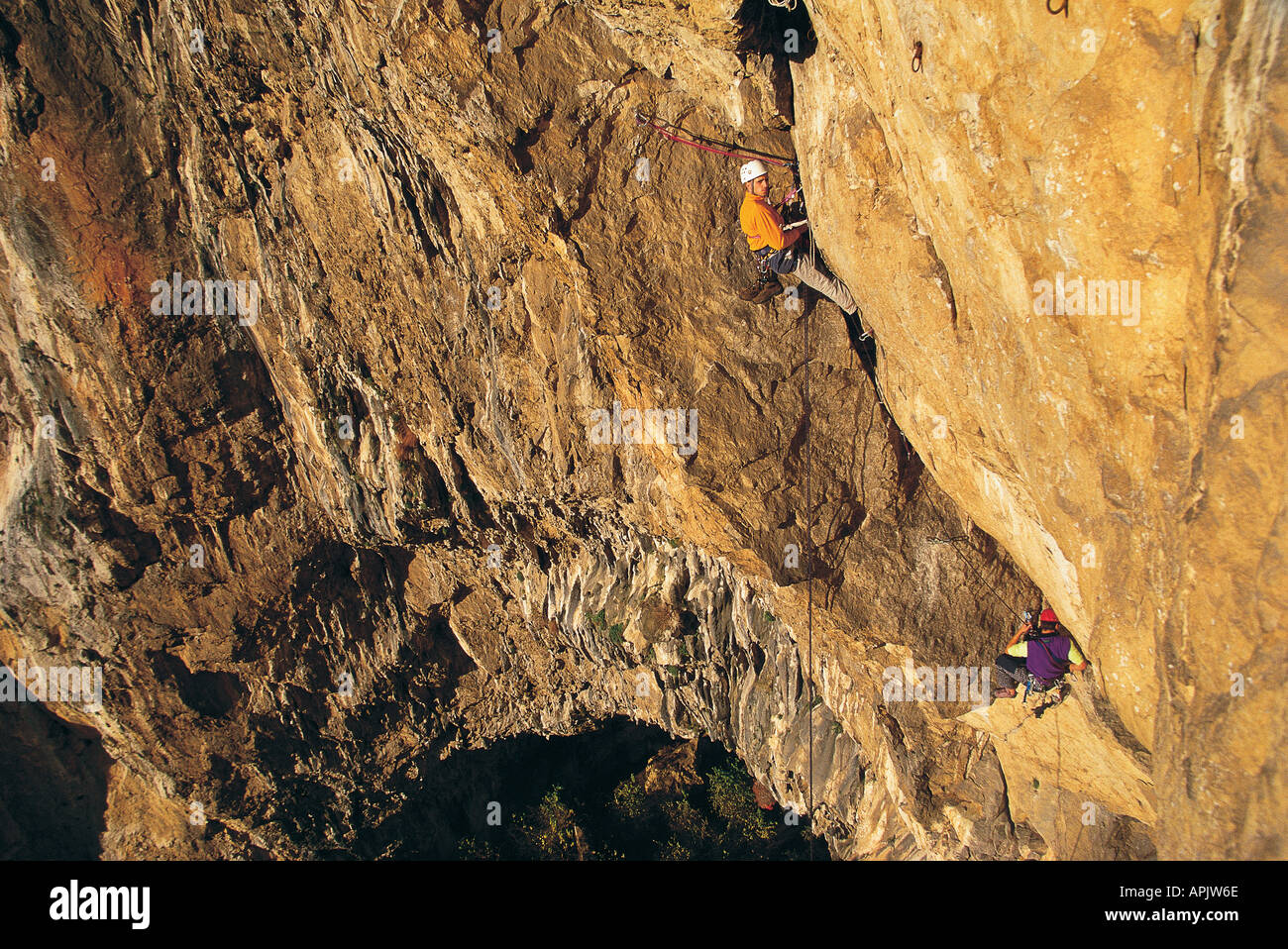 Two climbers climbing in the Osp, big wall, Slovenia Stock Photo - Alamy