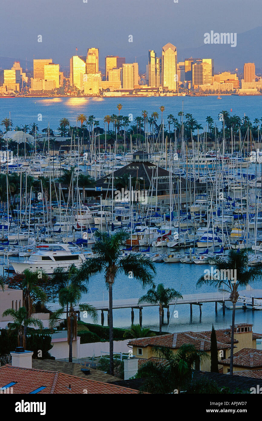 San Diego skyline and Harbour Island marina at sunset as viewed from ...