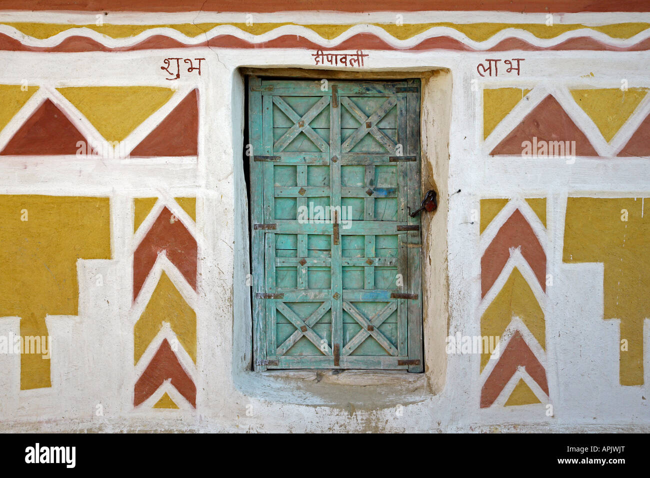 Traditionally painted Rajasthan house, Near Jaisalmer, Rajasthan, India ...