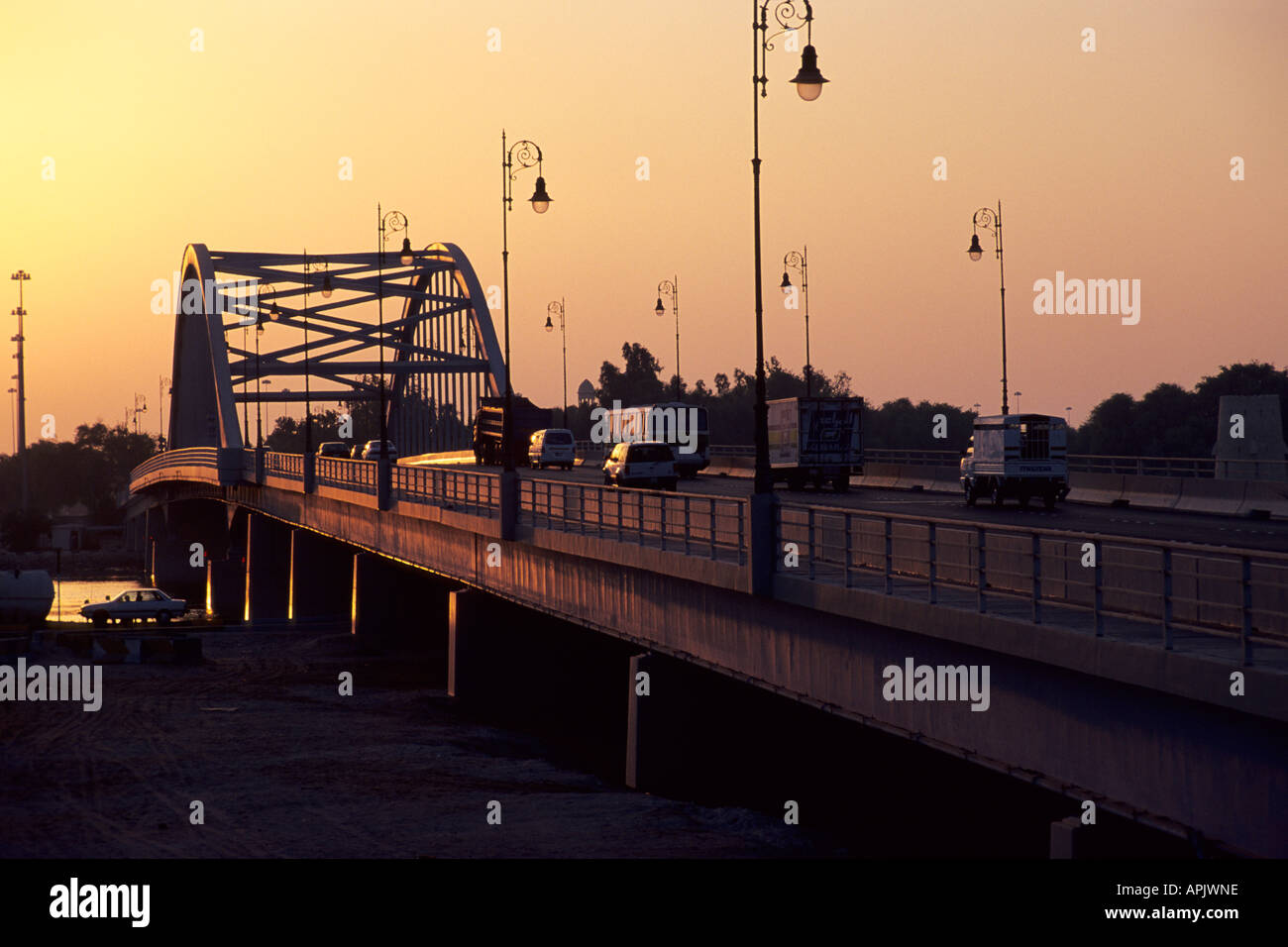 Maqta Bridge at sunset Abu Dhabi United Arab Emirates Stock Photo - Alamy