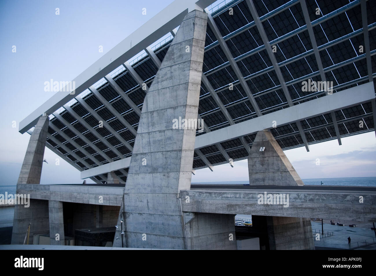 Photovoltaic solar panel at the Forum esplanade, Barcelona, Catalonia ...
