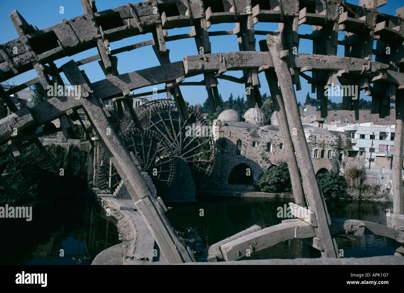 Norias (water-wheels) in the town of Hama, Syria Stock Photo - Alamy
