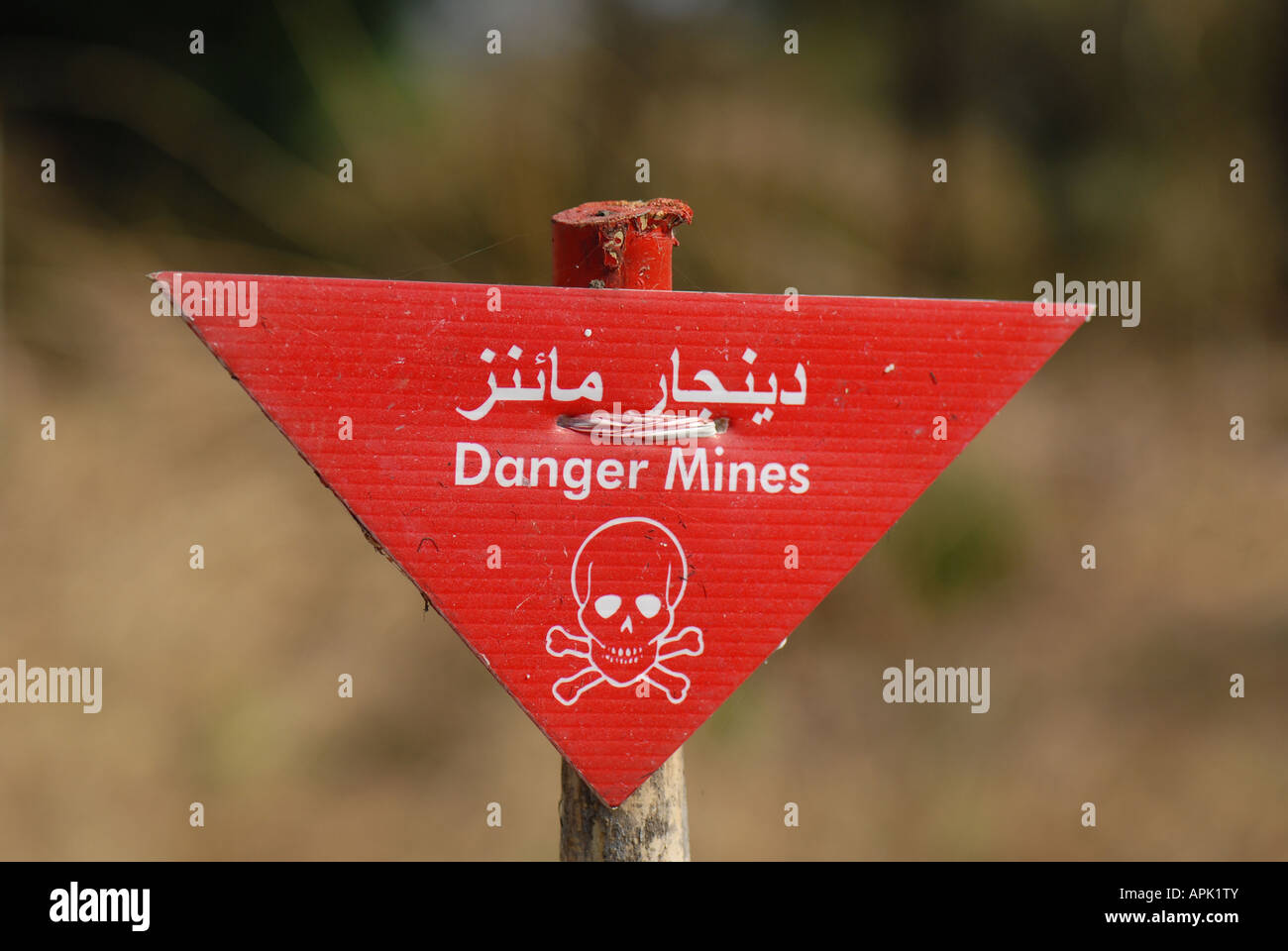 Danger mines sign at a Sudanese minefield Stock Photo - Alamy