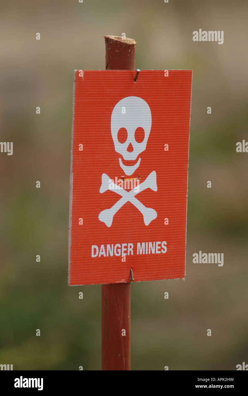 Danger mines sign at a Sudanese minefield Stock Photo - Alamy