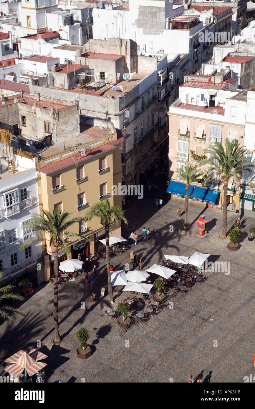 Aerial view of Cadiz Spain from West Tower of Cathedral highest point ...