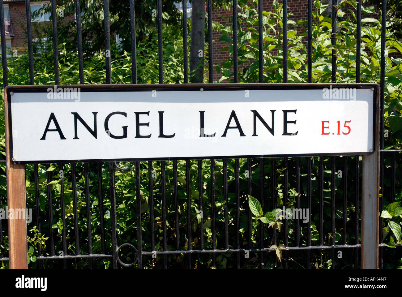 Angel Lane E15 street sign Stratford London Stock Photo - Alamy