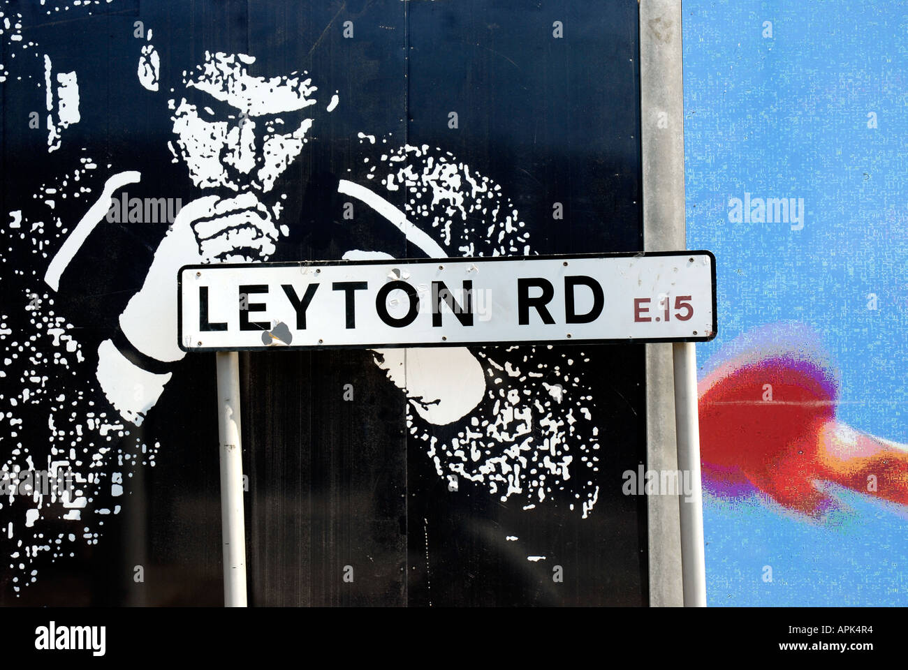 Leyton Road E15 street sign and posters Stratford London Stock Photo ...
