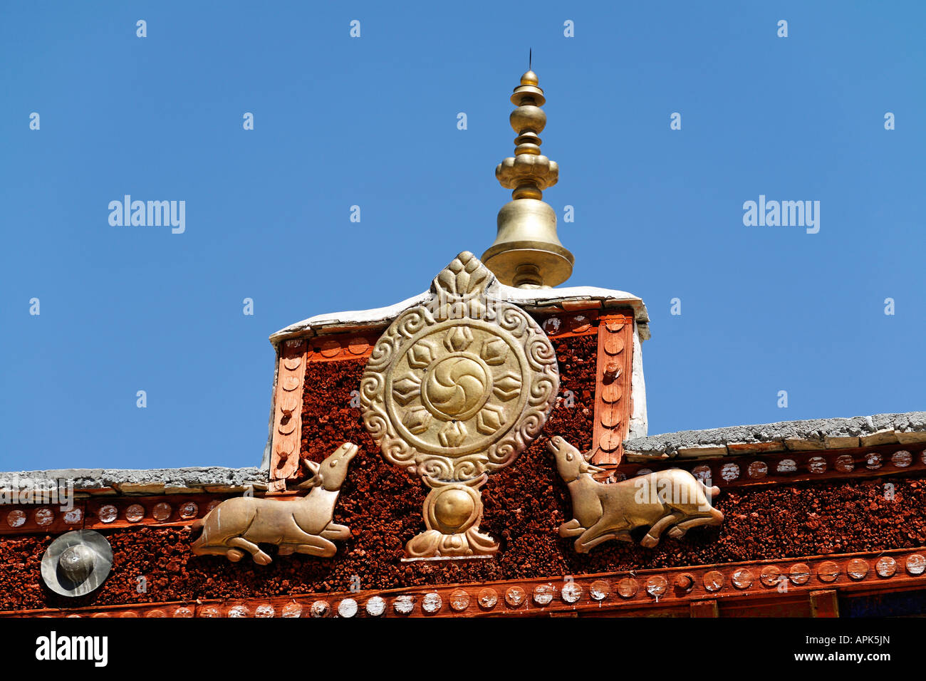 Dharma Wheel symbol at Likir Gompa buddhist monastery in Ladakh India ...