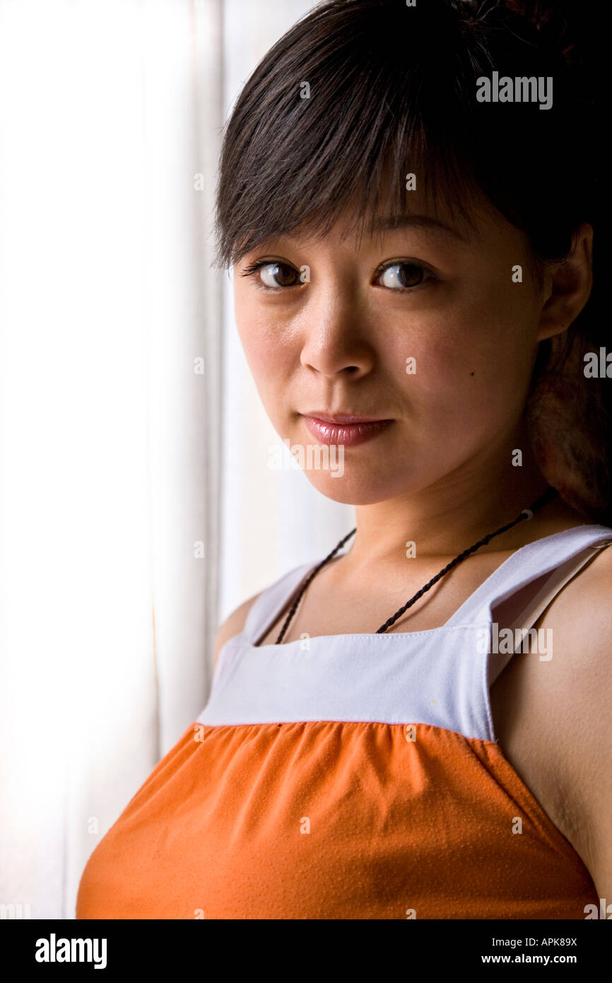 Close Up Portrait Beautiful Asian Oriental Chinese Young Woman Big