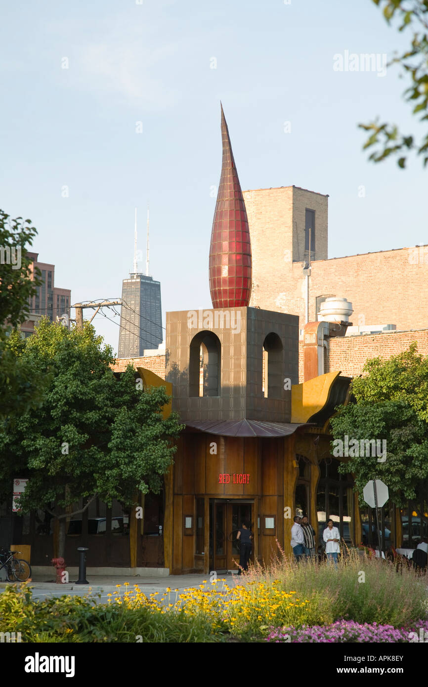 ILLINOIS Chicago Distinctive red glass design atop Red Light restaurant ...