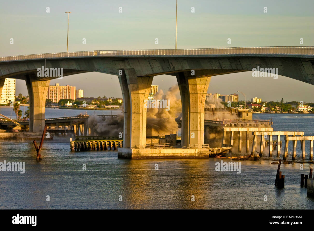 Controlled Demolition of old Bridge Next to New Bridge Stock Photo - Alamy