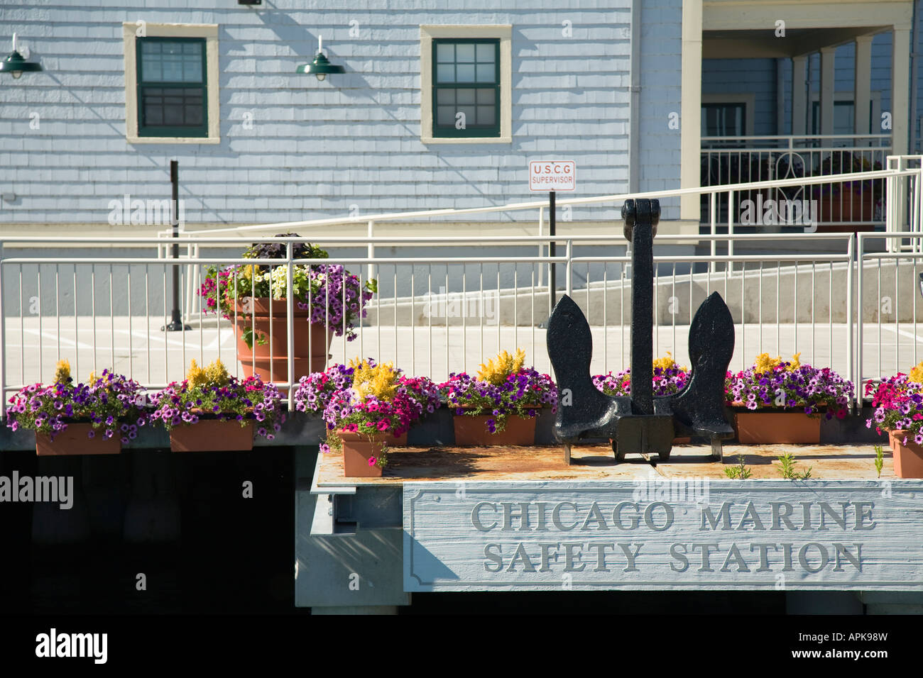 ILLINOIS Chicago Marine Safety Station building near locks on river US ...