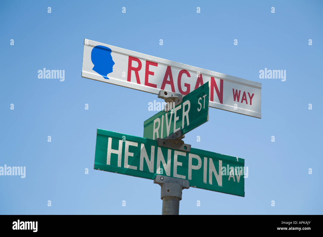 ILLINOIS Dixon Reagan Way street sign intersection of Hennepin and ...