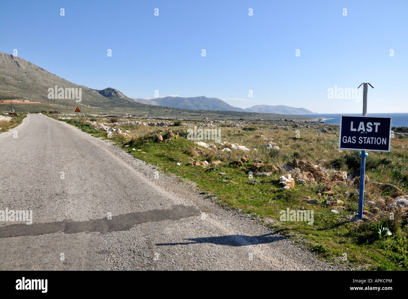 Sign for the Last petrol station in the Deep Mani near Yerolimenas ...