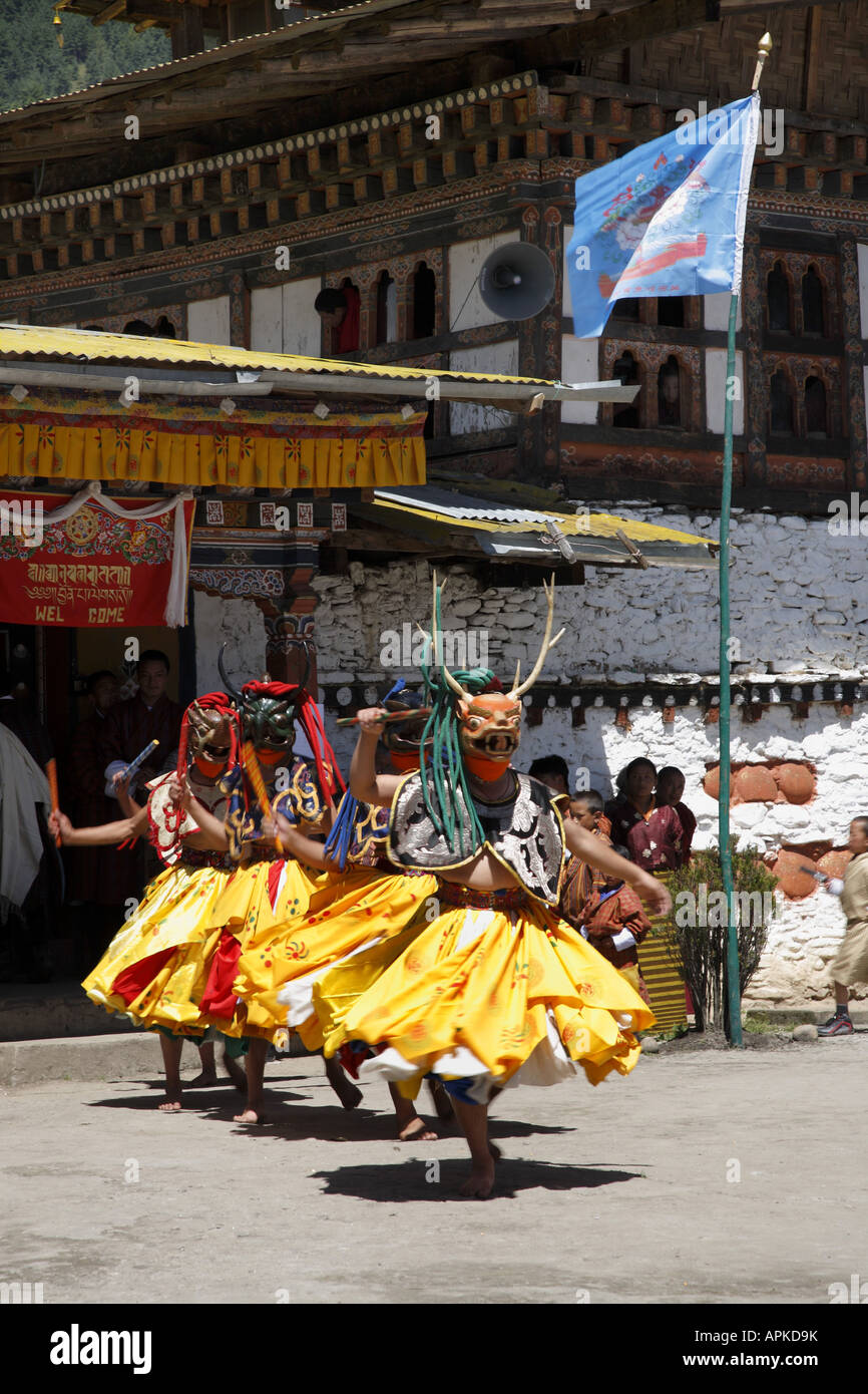 dancers during the Tsechu-festival in the monastery Tamshing, Bhutan ...