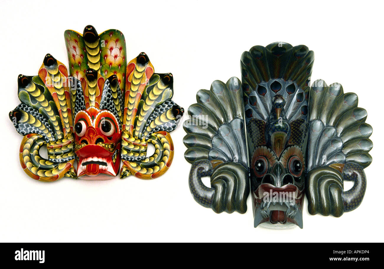 Sri Lanka Crafts Ambalangoda Peacock and Naga Raksha Cobra masks Stock ...