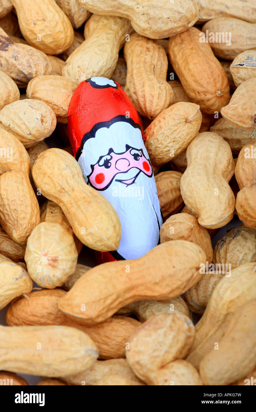chocolate santa claus and peanuts Stock Photo - Alamy