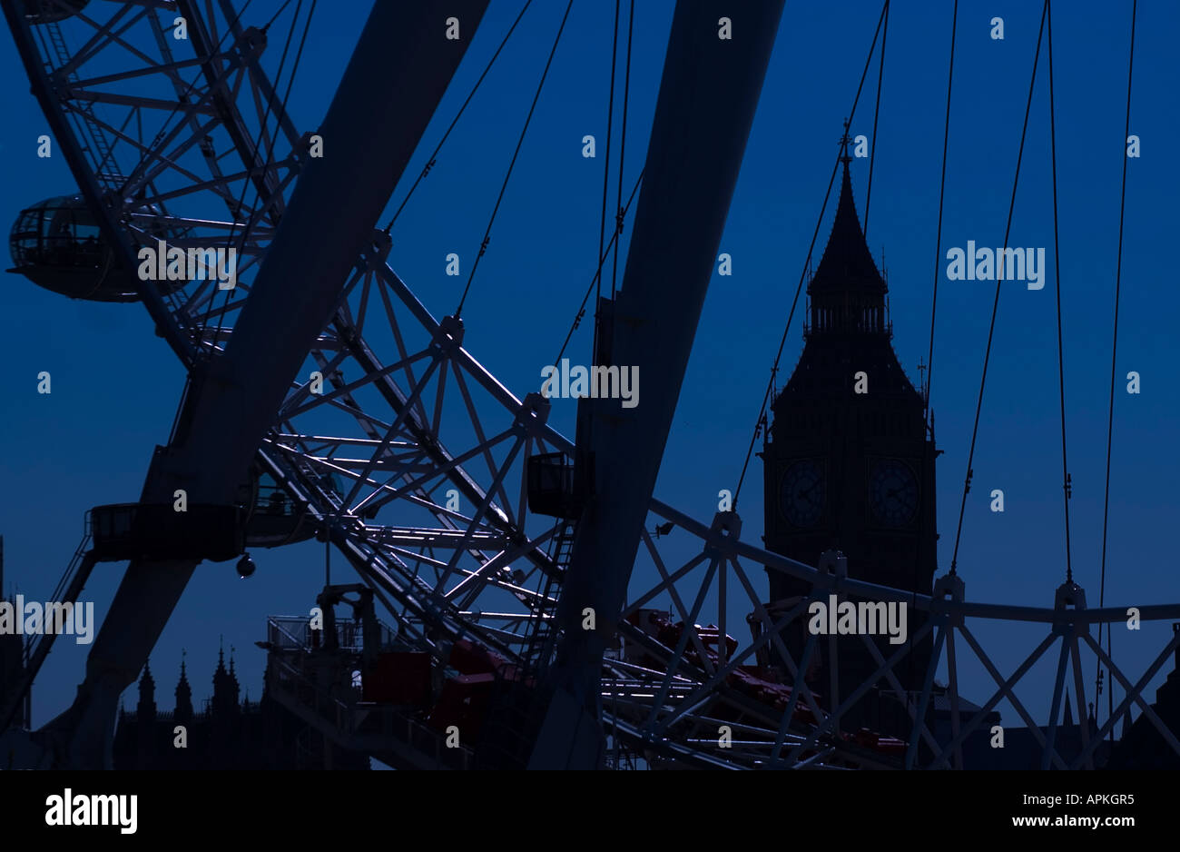 London Eye at night with Big Ben beyond LONDON UK Stock Photo - Alamy