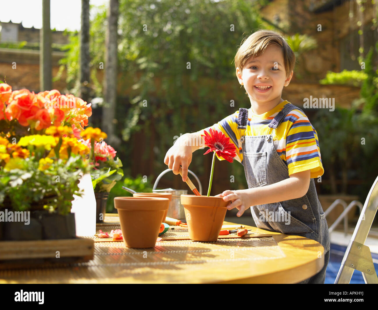 Boy planting flowers hi-res stock photography and images - Alamy