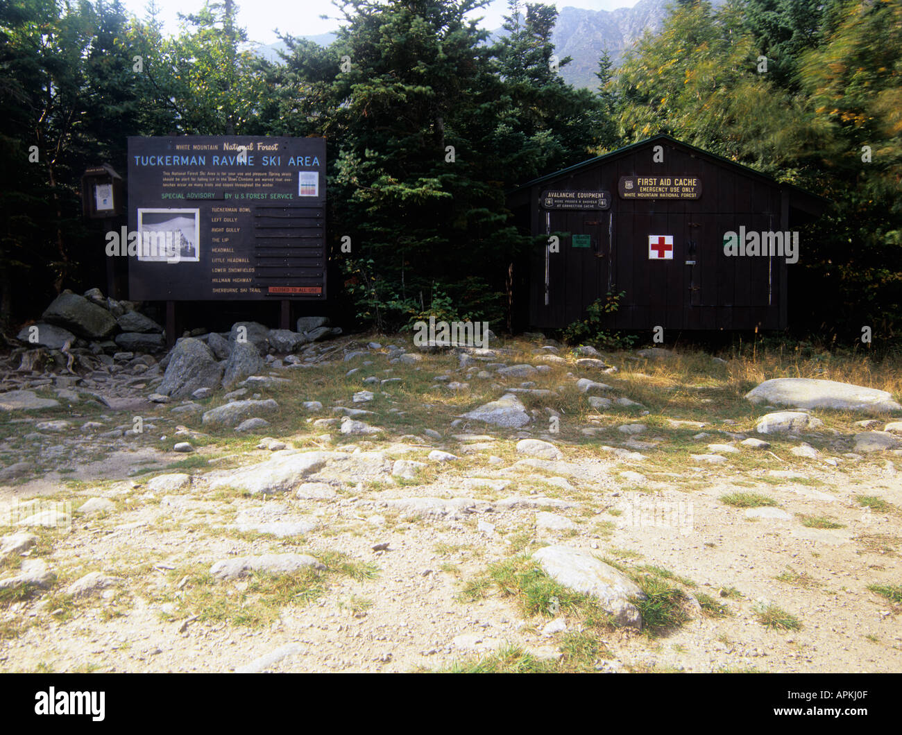 Warning sign at the Ranger Station at the base of Tuckerman Ravine ...