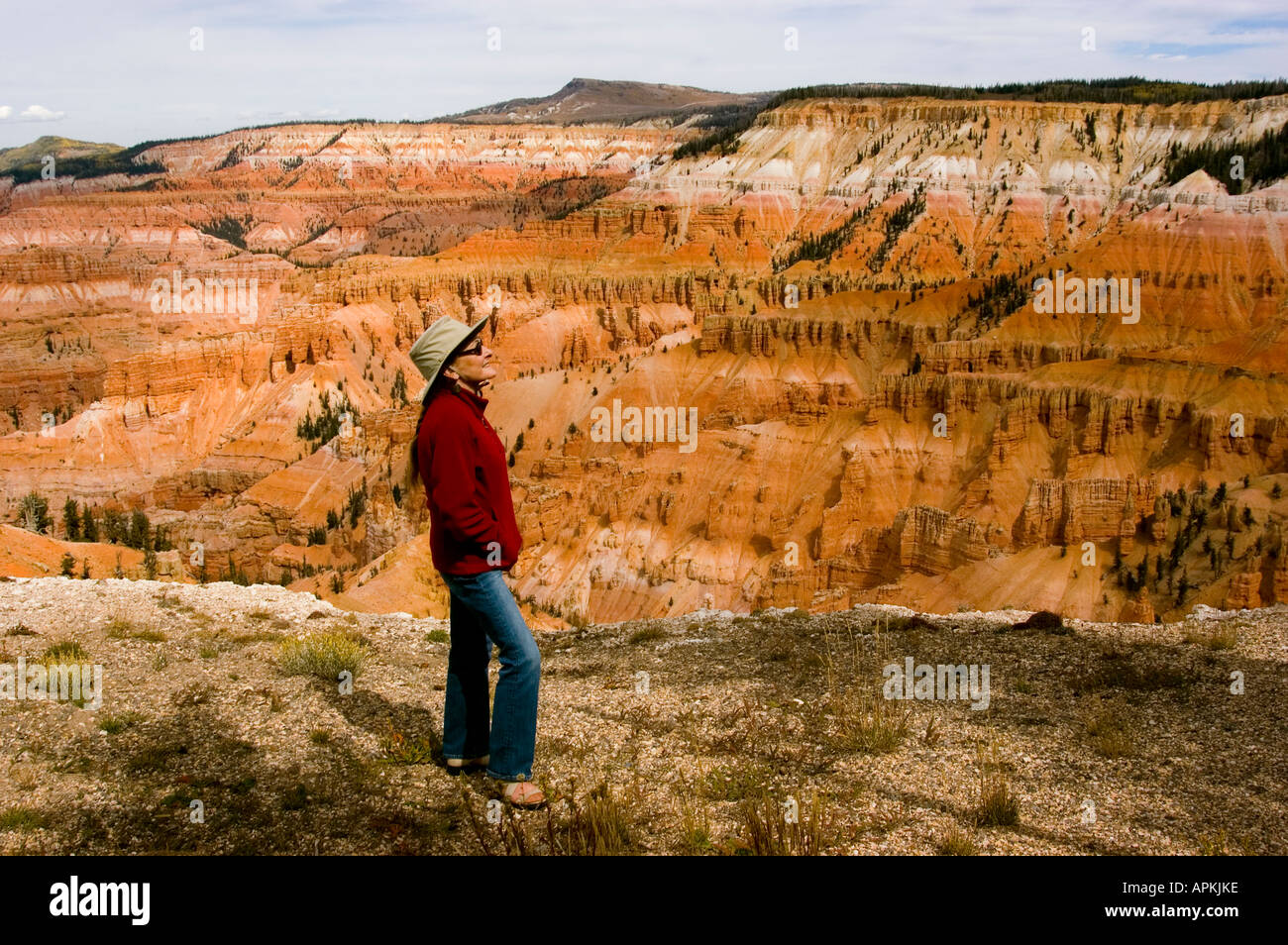 Woman at Cedar Breaks National Monument Utah UT view vista from Point ...