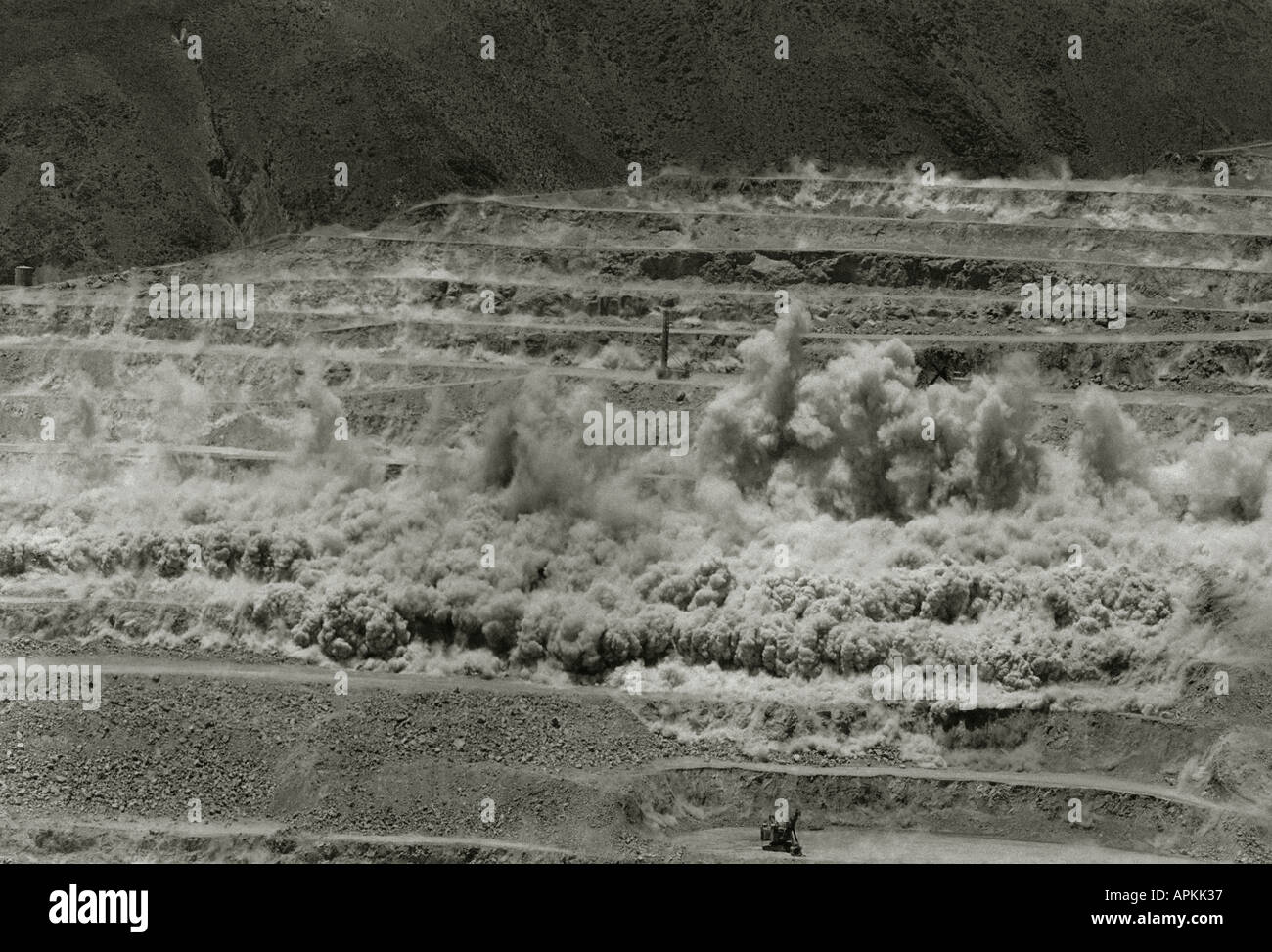 Blasting in operation at Cuajone copper mine in southern Peru Andes ...