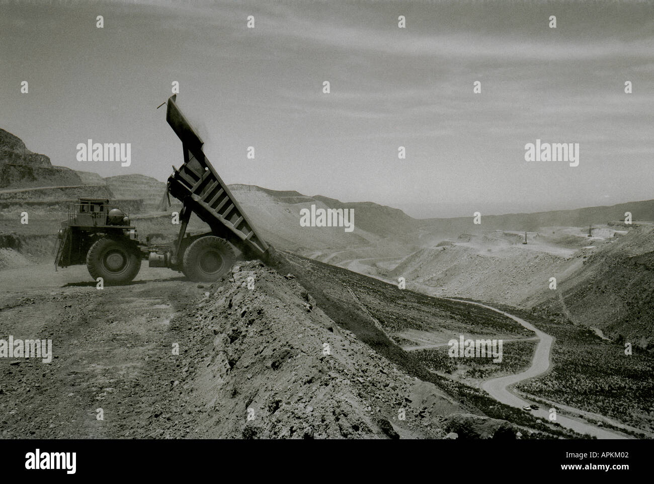 A dump truck working on developing the Cuajone copper mine in the ...