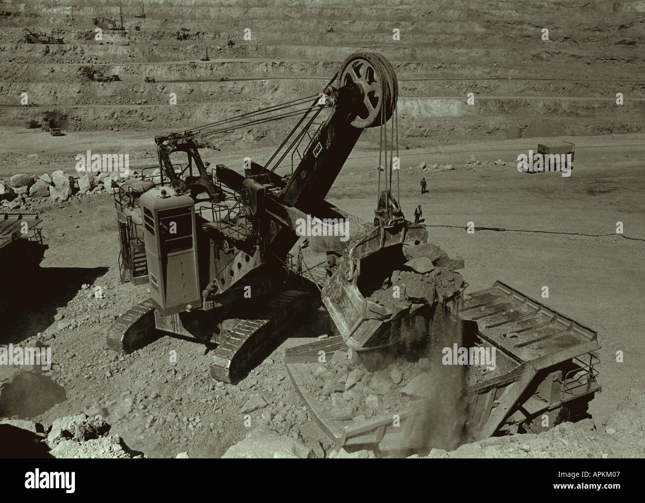 Cuajone Copper mine development with mechanical shovel working with ...