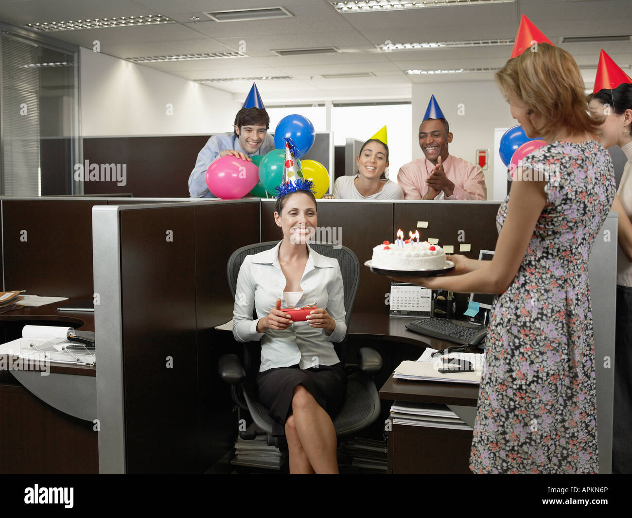 Office workers having birthday party Stock Photo - Alamy