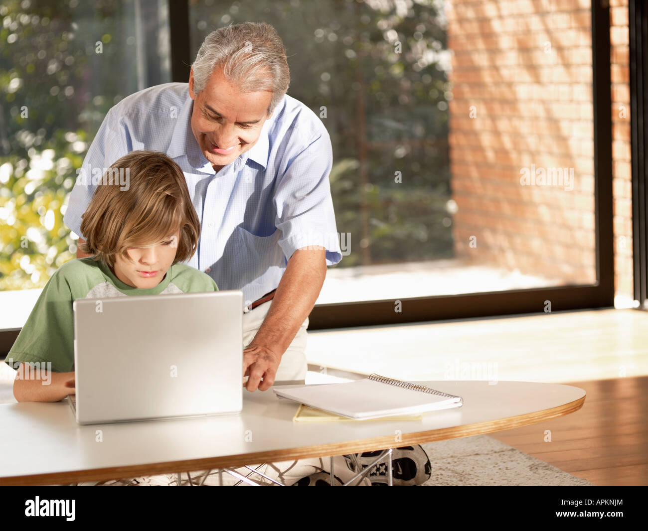 Grandson and grandfather using laptop computer Stock Photo - Alamy
