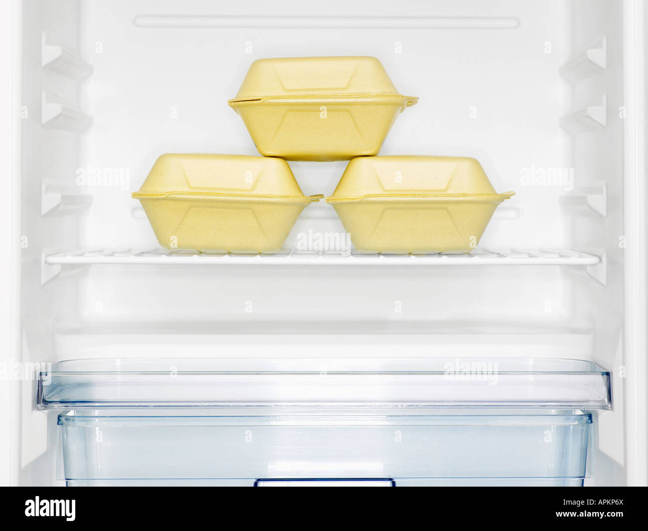 Three take-out boxes in fridge (close-up Stock Photo - Alamy
