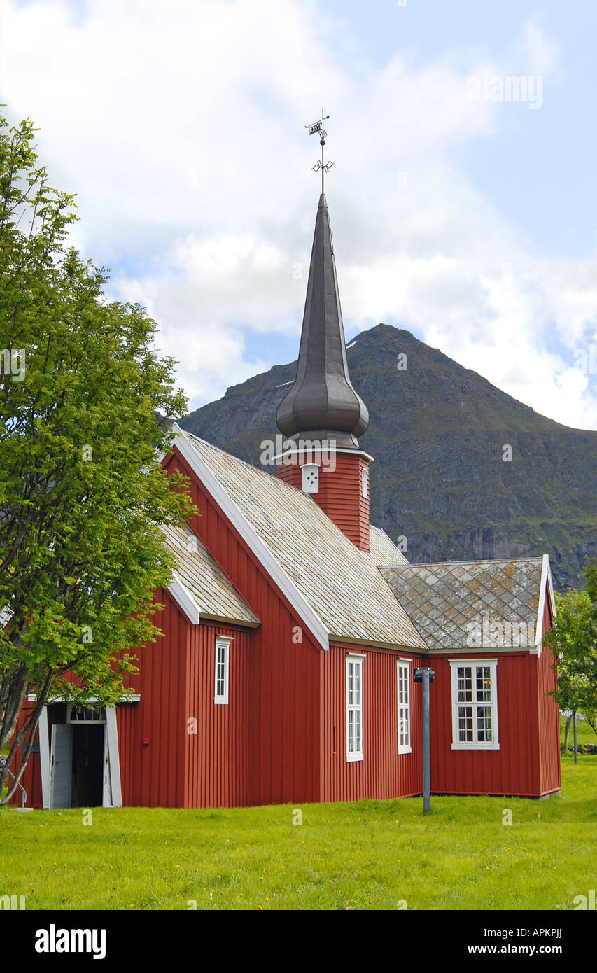 historical wooden church of Flakstad, Norway, Lofoten Islands ...