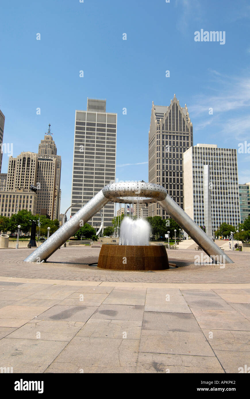 Downtown Detroit Michigan as view from the Hart Plaza symbolizing ...