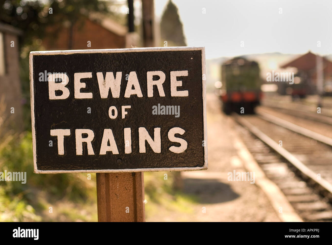 Beware Of Trains Sign High Resolution Stock Photography and Images - Alamy