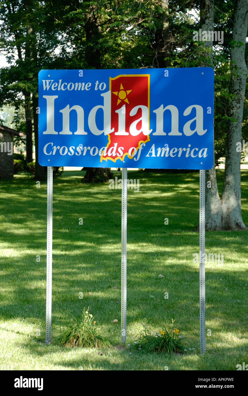 The state of Indiana official welcome road sign located in the welcome ...