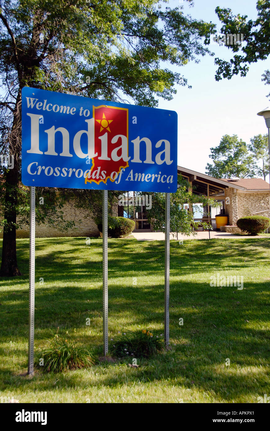 The state of Indiana official welcome road sign located in the welcome ...