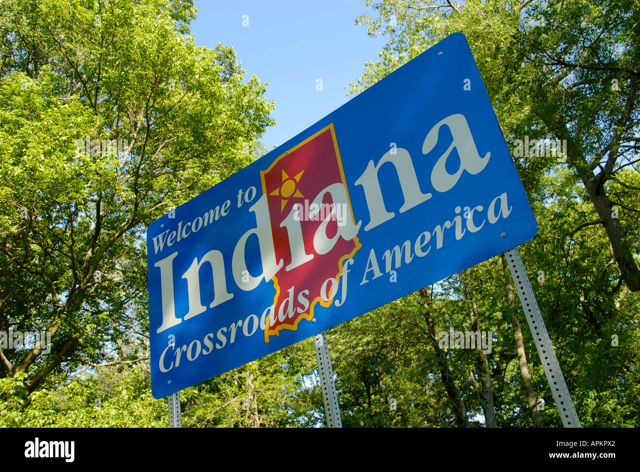 The state of Indiana official welcome road sign located in the welcome ...