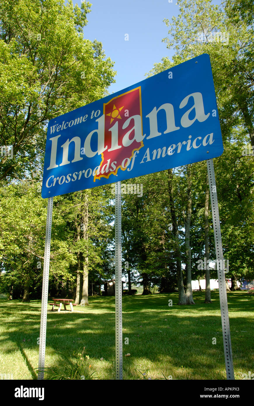 The state of Indiana official welcome road sign located in the welcome ...